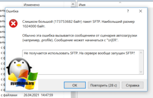 Ошибка Cannot initialize SFTP protocol. Is the host running an SFTP server | Настройка серверов ...